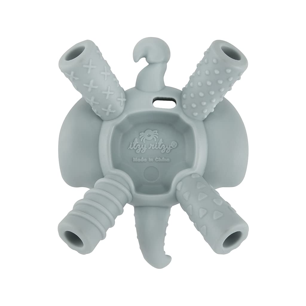 Itzy Ritzy - Ritzy Teether for Molars - Massages Sore Gums & Reaches Back Molars - Silicone Baby Teething Toy with Multiple Textures & Flexible Design - Teething Relief for 3 Months & Up (Elephant)
