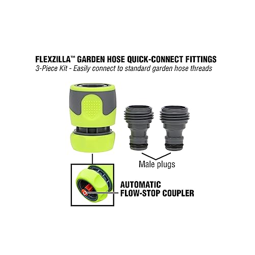 Flexzilla HFZGAK12 Garden Hose Quick-Connect Fittings, 3-Piece Coupler & Plug Kit, ZillaGreen