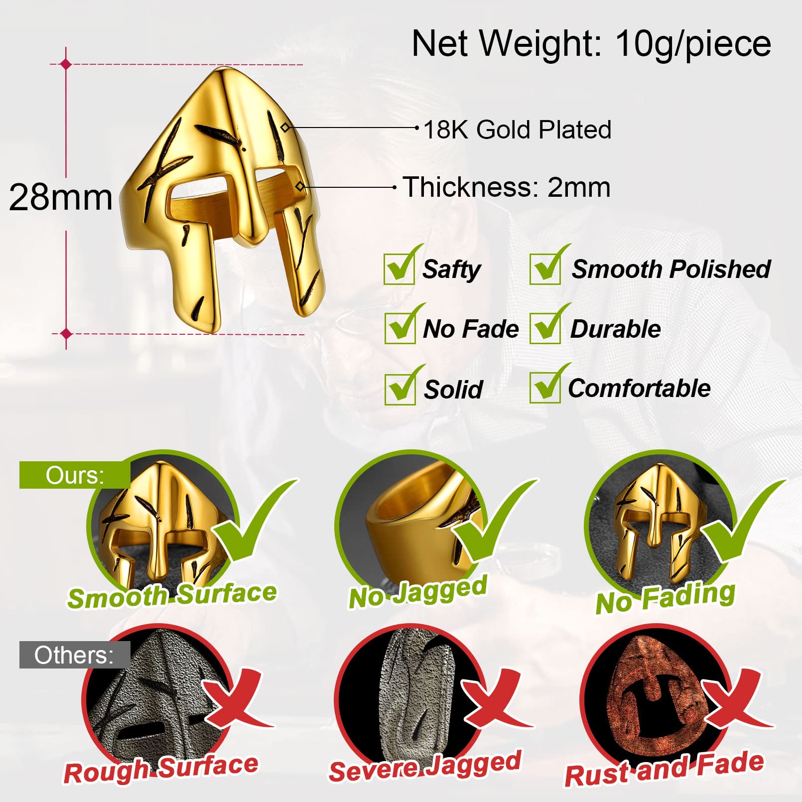 FaithHeart Women Stacking Rings Retro Spartan Mask Design Biker Ring for Male Size 10