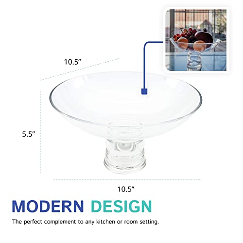 Huang Acrylic Clear Large Round Fruit Bowl with Multifunctional Removable Pedestal | Decorative Kitchen Table or Countertop Centerpiece Stand | 10.5 x 10.5 x 5.5 inches