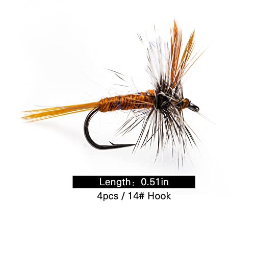 Flies Fly Lures with Feather and 14# Barbed Hooks,2Colors - 4PCS - Adams Dry Fly Lures,Micro Nymph Fly Bait