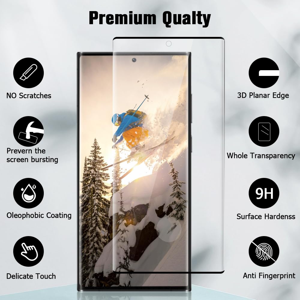 Galaxy S23 Ultra Screen Protector 2+2 Pack With Camera Lens Protector,9H hardness,Compatible Fingerprint,3D Full Coverage,for Samsung Galaxy S23 Ultra 5G 6.8 inch Tempered Glass Screen Protector