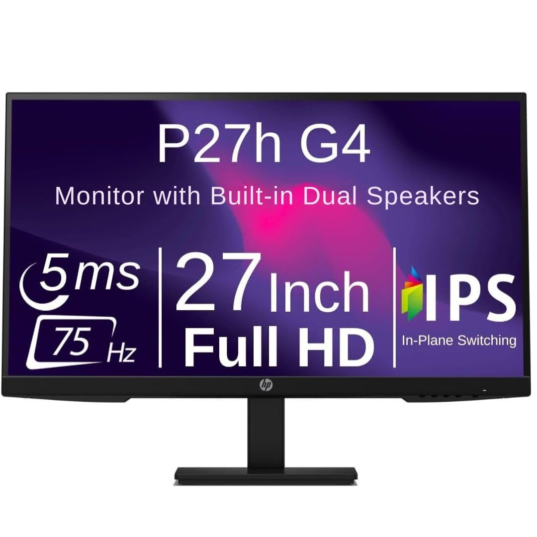 HP P27h G4 27 Inch IPS Desktop Office Monitor Full HD 75 Hz Built-in Speaker Tilt Swivel Pivot Height Adjustable Low Blue Light HDMI VGA DisplayPort for Laptop PC Screen Display, Black (Renewed)