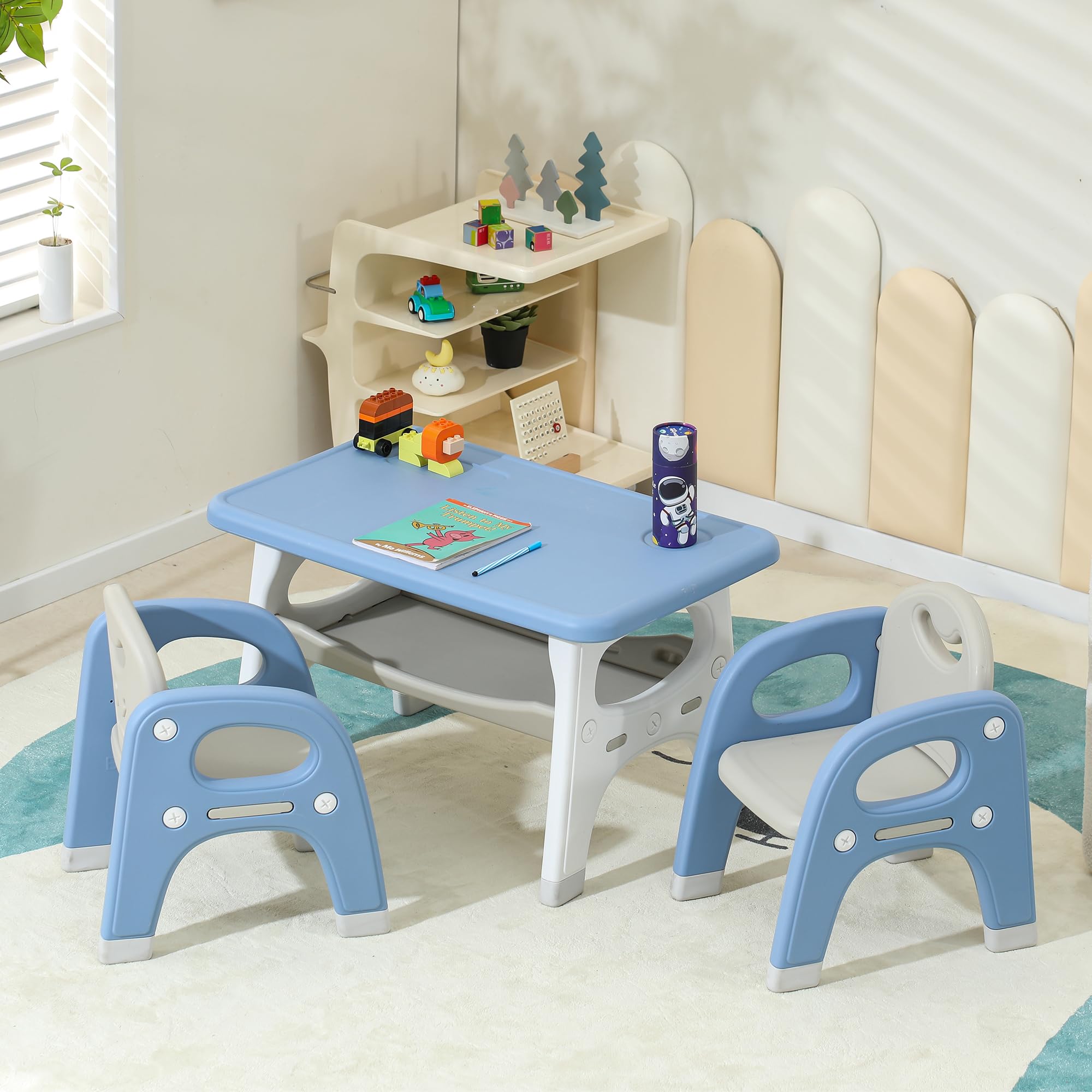 IFLETH Kids Table with Storage Space, Kids Table and Chairs, Toddler Table and Chair Set, Kids Table for Ages 3-8, Childrens Table and Chair Set for Classroom, Home