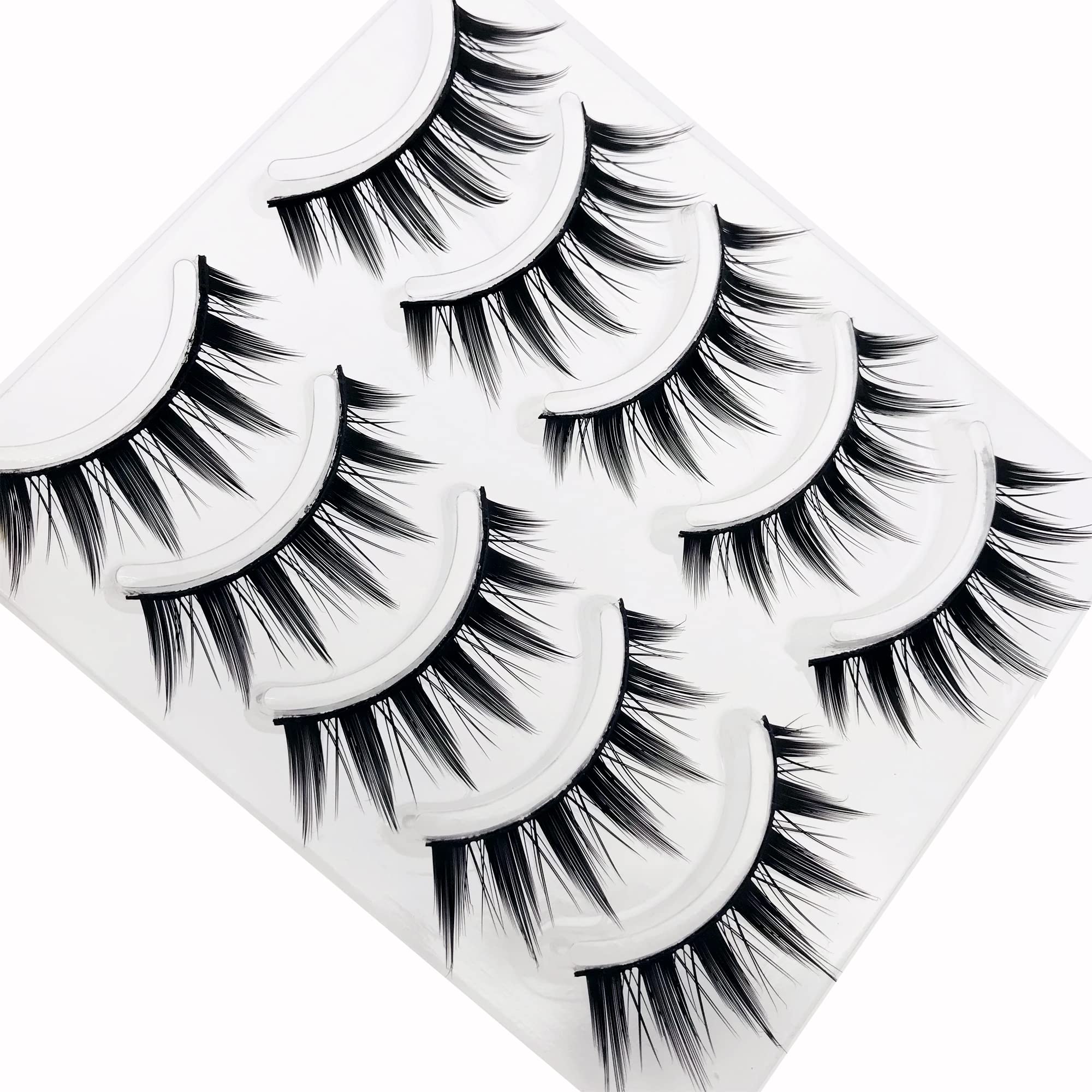 Manga Lashes, Wispy Anime False Eyelashes Natural Look, Fluffy Spiky 3D Doll Eyelashes, Korean Japanese Asian Cosplay Strip Lashes Look Like Individual Cluster, Reusable Lashes, 5 Pack