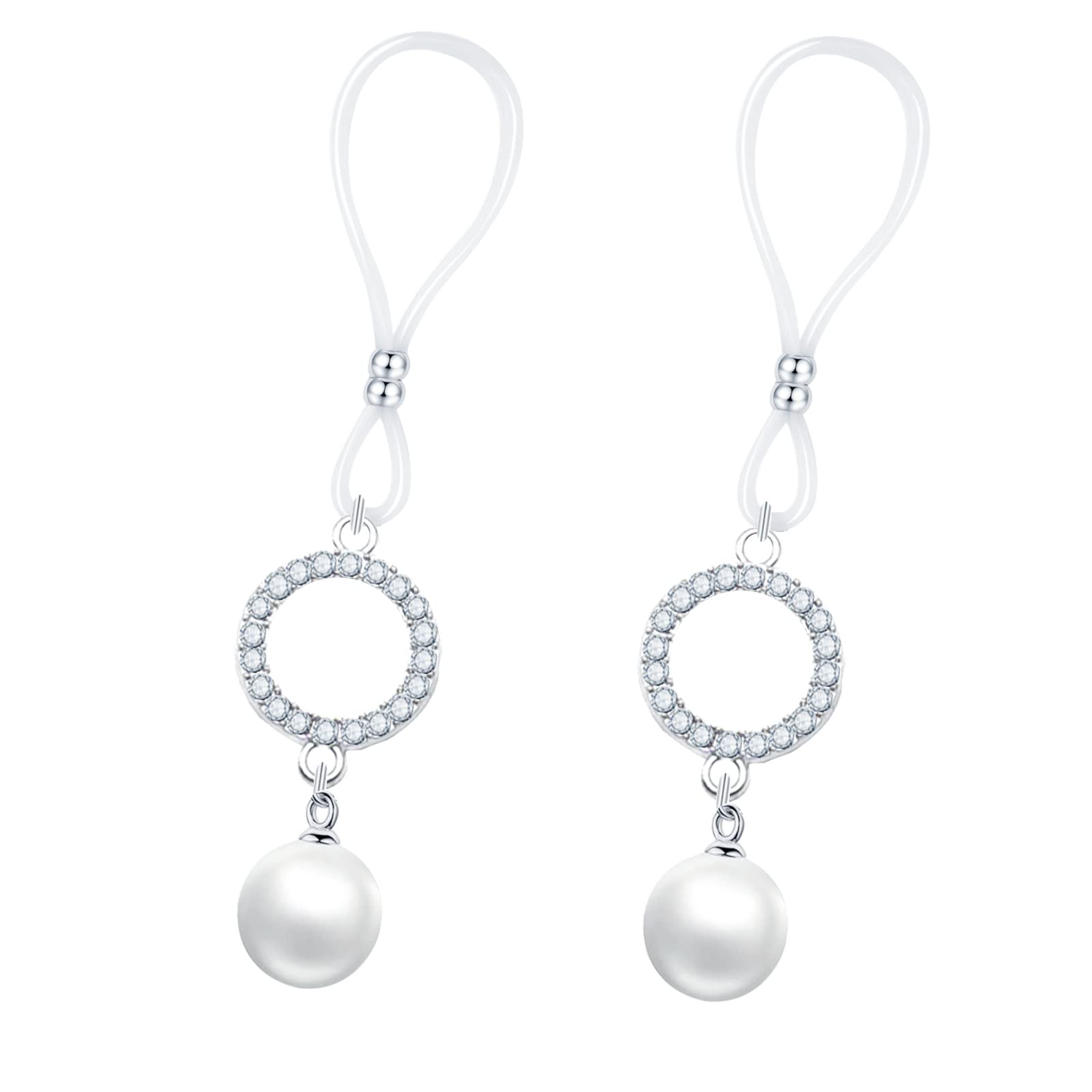 Faux Nipple Piercing Jewelry Non Pierced Nipple Chains with Choker Pearls Dangle Nipple Rings-b