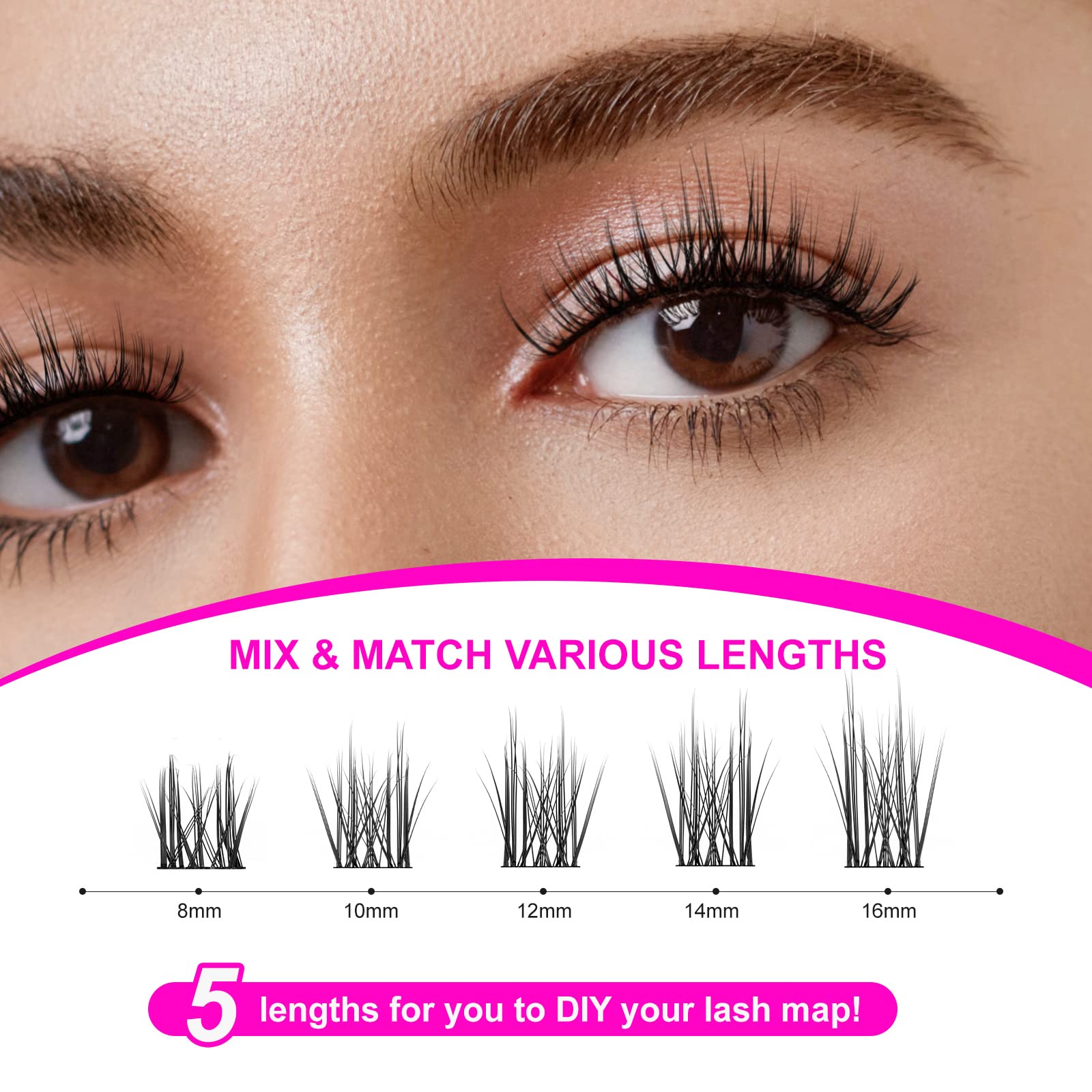 Lash Clusters 144pcs CAELYMINE DIY Lash Extension for Beginners, D Curl Cluster Lashes Soft Lash Extension Clusters 3D Cosplay Eyelash Cluster Extensions Reusable(CDD03)
