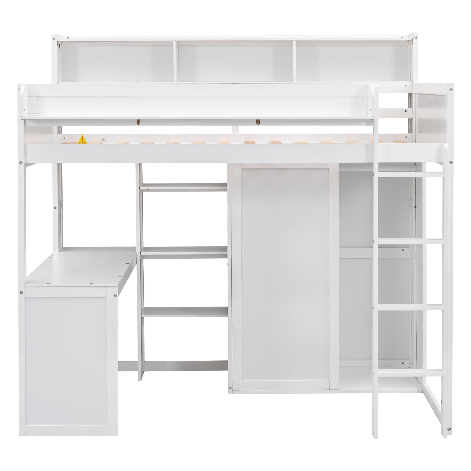 LostCat Twin Size Loft Bed with Wardrobe, Desk and Storage, Solid Wood Loft Bed Frame with Bookshelf, for Kids, Teens and Adults, No Box Spring Needed, White