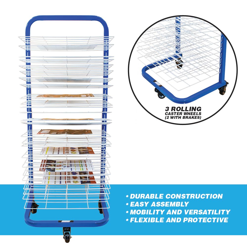 LAUCO Art Drying Rack for Art Studios & Classrooms, 25-Removable Shelf Mobile, Painting Drying Rack with Wheels - Stack Rack for Painting, Drawings, and More (1 Pack)