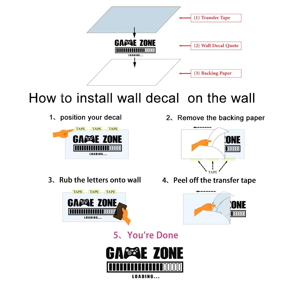 Game Zone Loading Wall Decals, Video Game Wall Stickers, Removable Art Design Gamers World Wall Decor for Boys Room Home Playroom Bedroom Walls Background Decoration (22"L x 9.1"H)