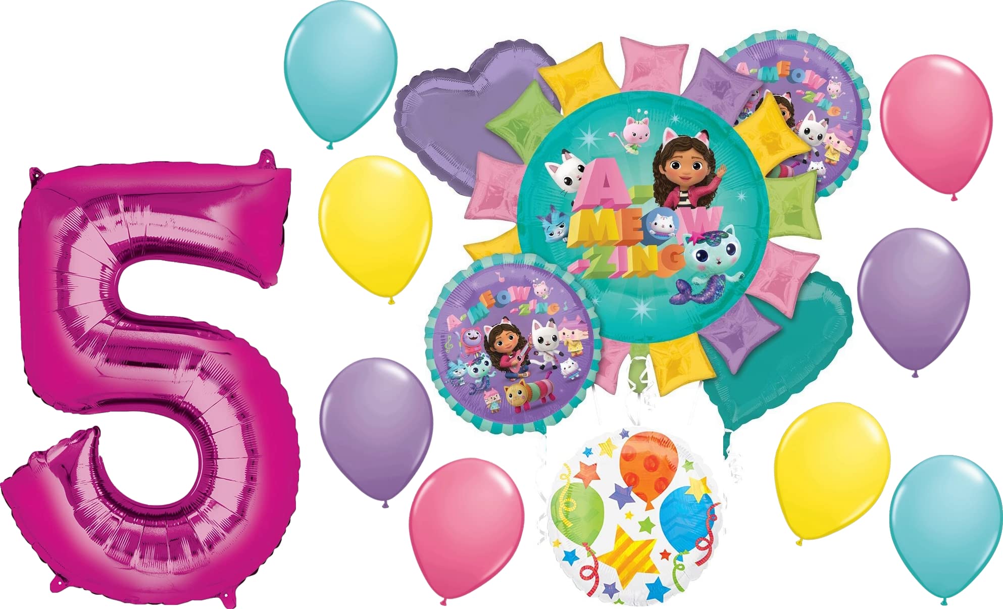 Gabby's 5th Birthday Party Supplies Dollhouse and Cats Balloon Bouquet Decorations