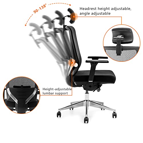Ergonomic Office Chair,Computer Chair High Back Desk Chair with 3D Lumbar Support, Computer Chair for heavy people, Comfortable Office Desk Chair with 4D Adjustable Armrest, Black