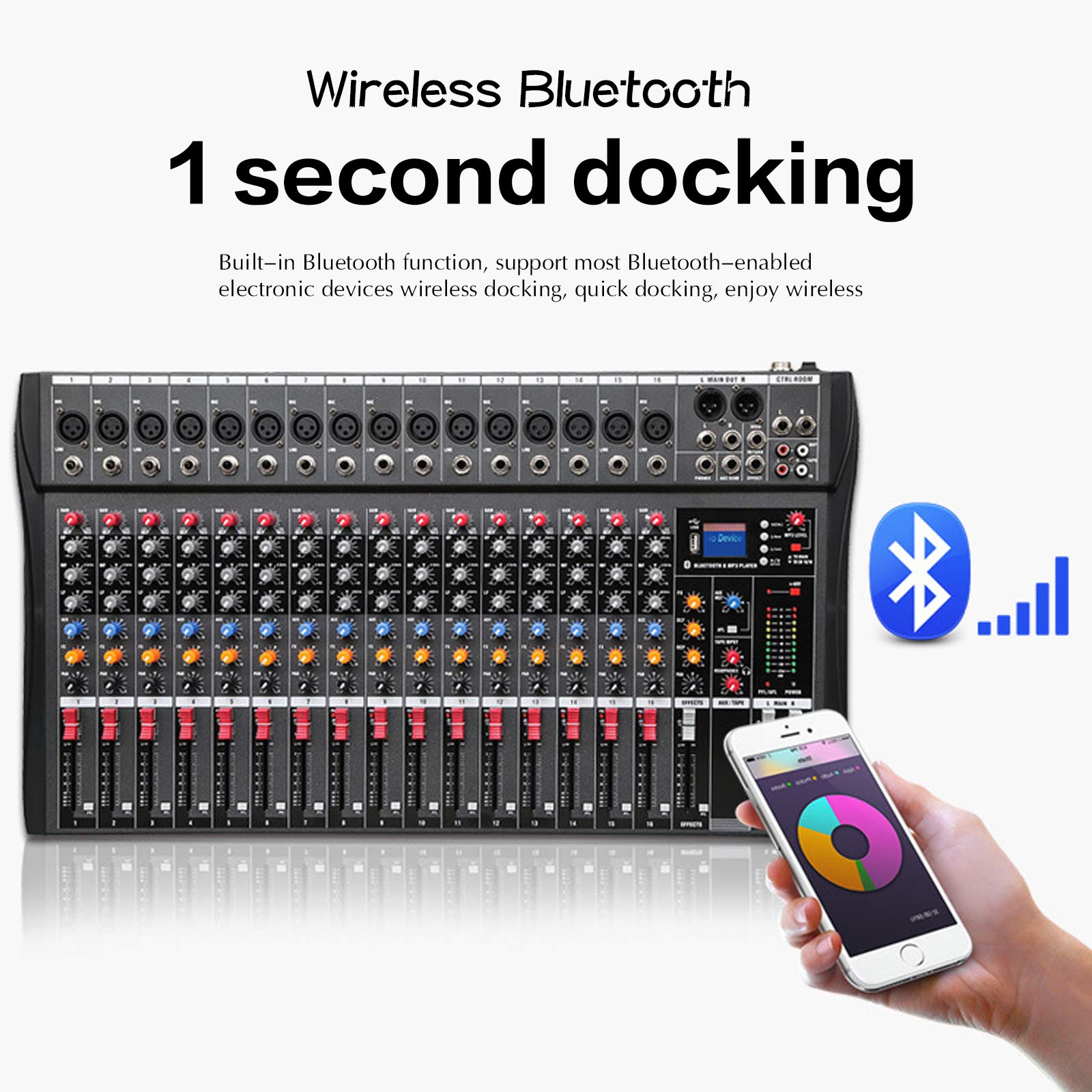 Fineshine 8/12/16 Channel Audio Mixer Sound Mixing Console with Bluetooth USB,PC Recording Input, XLR Microphone Jack, 48V Power, RCA Input/Output for Professional and Beginners (12 channel)