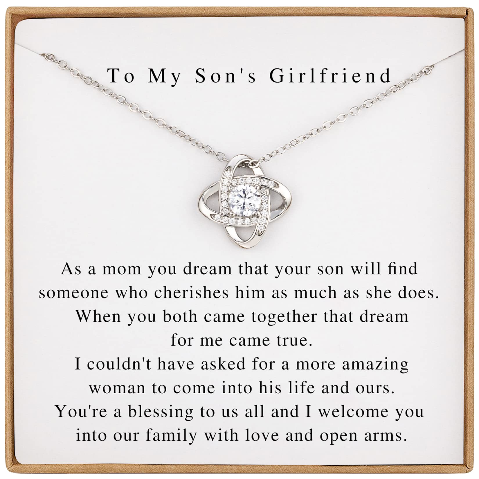 Famdecor To My Son's Girlfriend Gifts from Mom Sterling Silver Knot Necklace for Sons Girlfriend Valentines Day Gifts