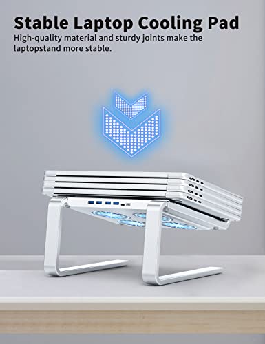 ERGOPOLLO Laptop Cooling Pad with Ultra Quiet Fans and 4 Port 3.0 USB Hubs Fast Output, Laptop Cooler Prevent CPU Overheating, Ergonomic Sturdy Stand Support 10-17.3β for Gaming Notebook, Sliver