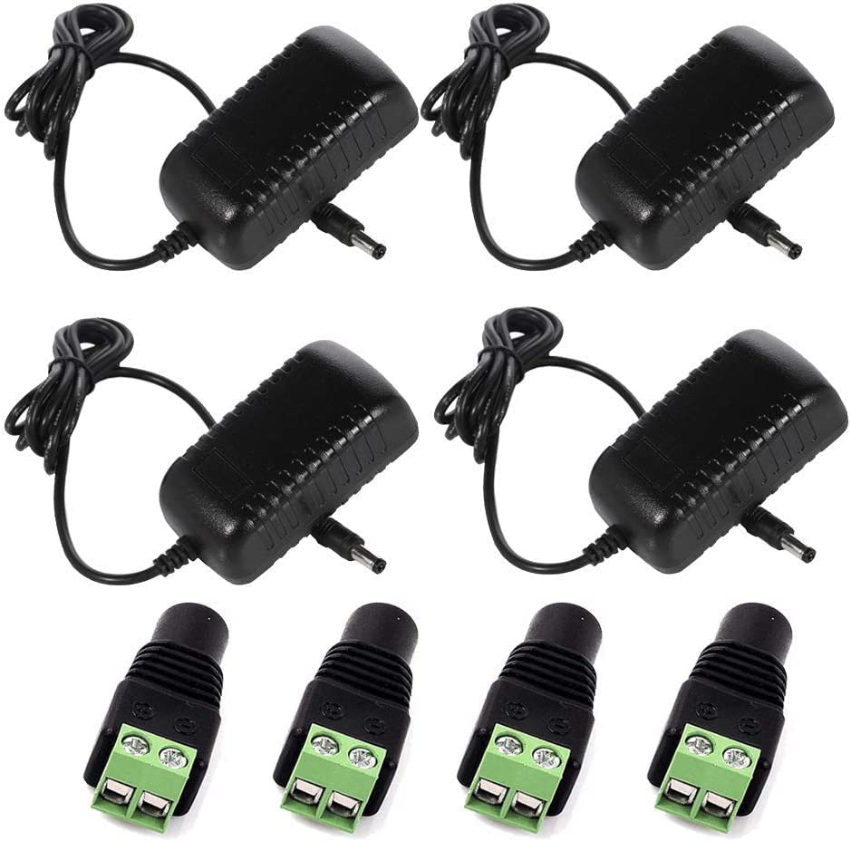 Henxlco AC 100-240V to DC 12V 2A 24W Power Supply Adapter Converter Transformers with 5.5 x 2.5mm Plug for LED Strip Flexible Lights, CCTV Security Camera System