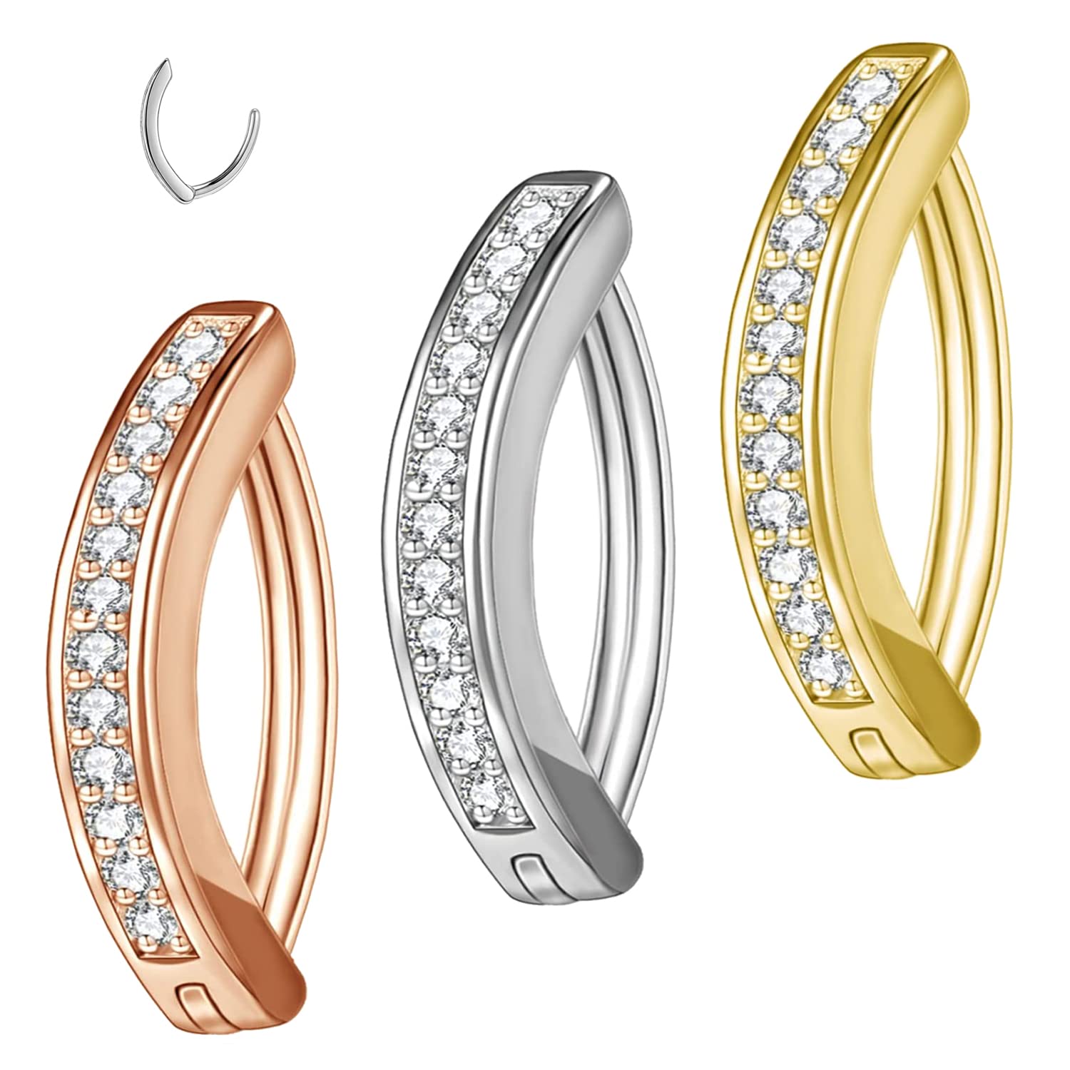FLOGWE 14G 316L Clicker Belly Button Rings for Women Clip Minimalism Reverse Curved Belly Button Ring Stainless Steel CZ Belly Button Barbell Piercing Jewelry