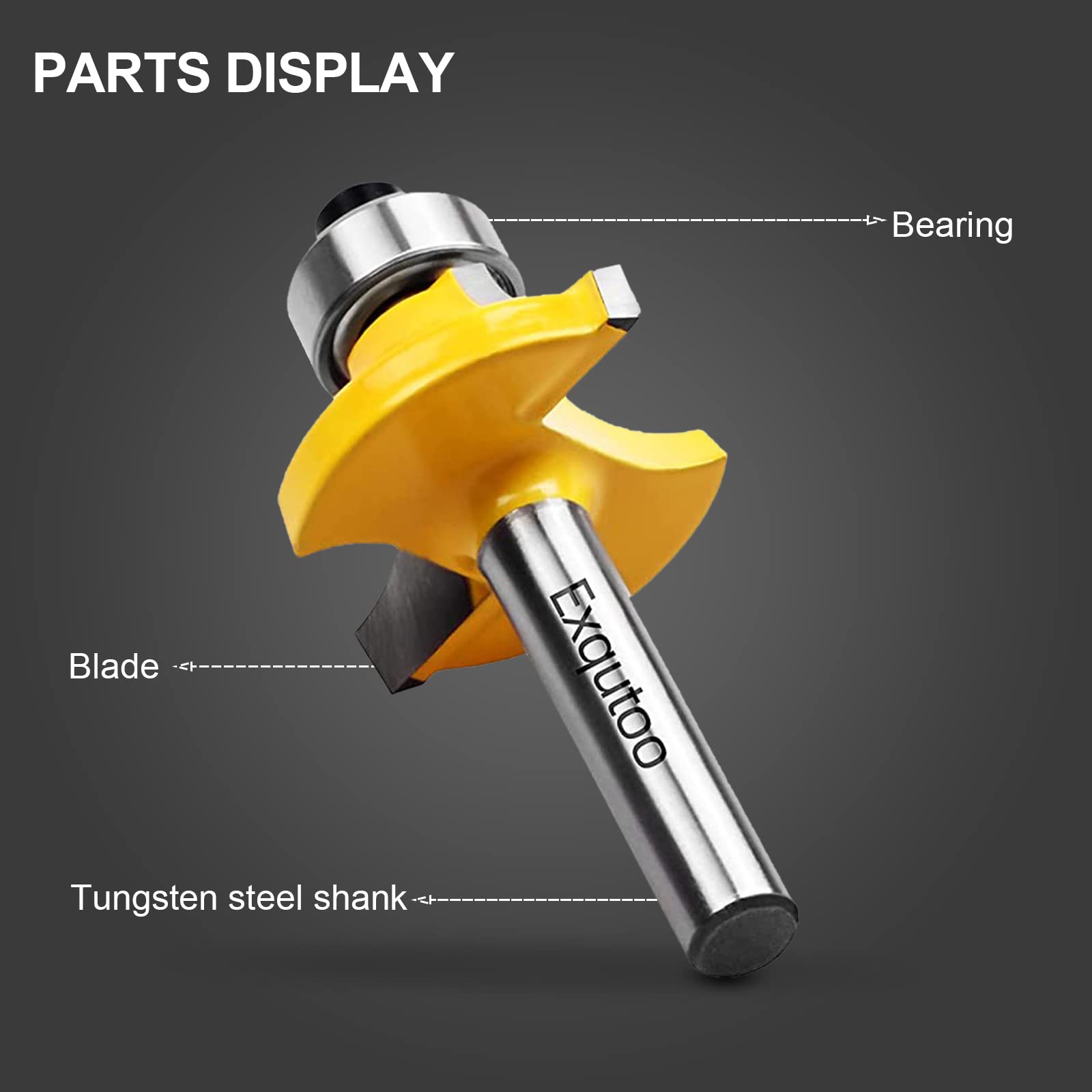 Exqutoo 1/4-Inch Shank Roundover Edging Router Bit Set, Corner Rounding Edge Forming Bit, Woodworking Milling Cutter Tools, 1/8", 1/4", 3/8", 1/2" Round Radius (4 Pcs), for Router Table Accessories