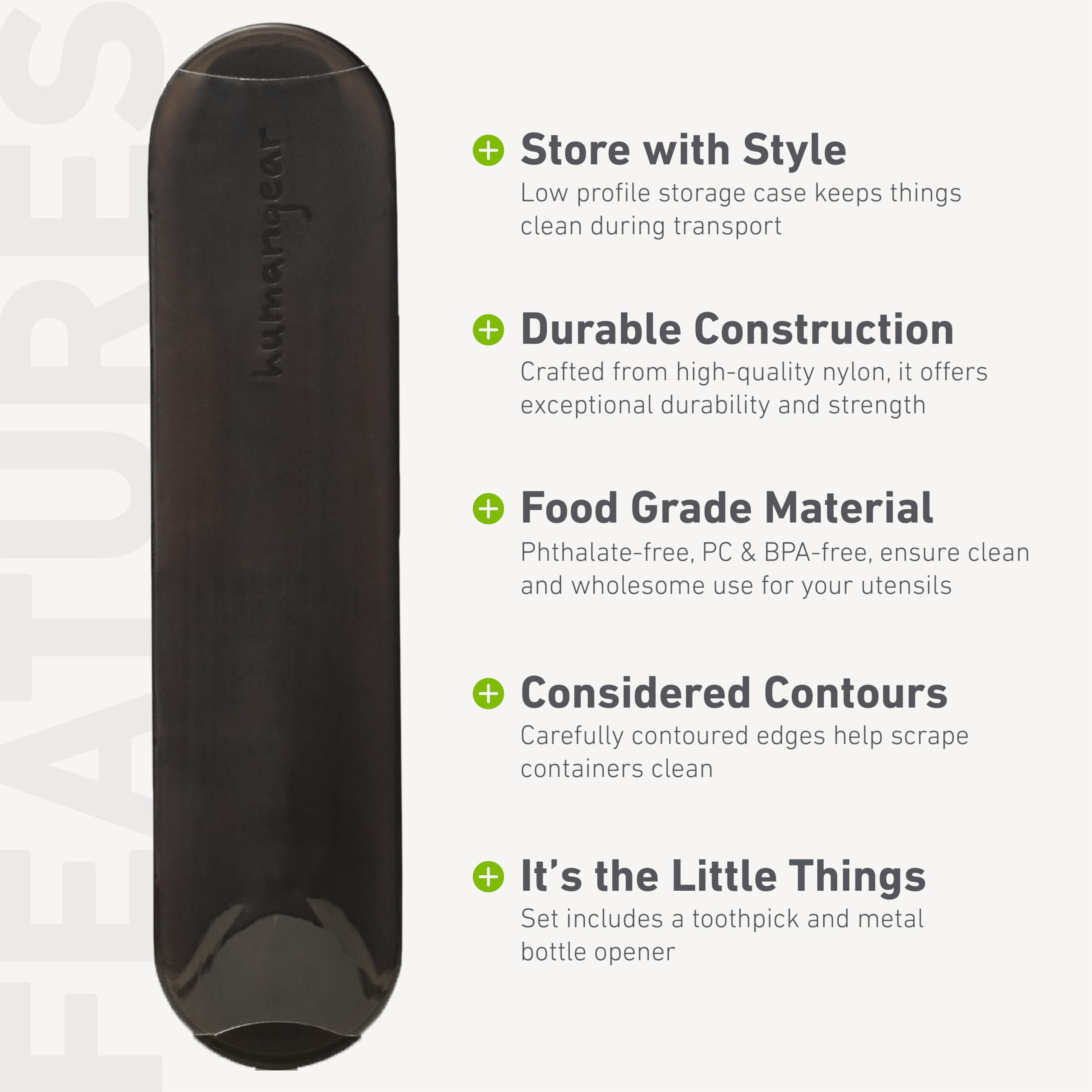 humangear GoBites Trio | Travel & Camping Utensils | Portable & Convertible Dining Ware | Multi-Functional Spork & Knife, Gray
