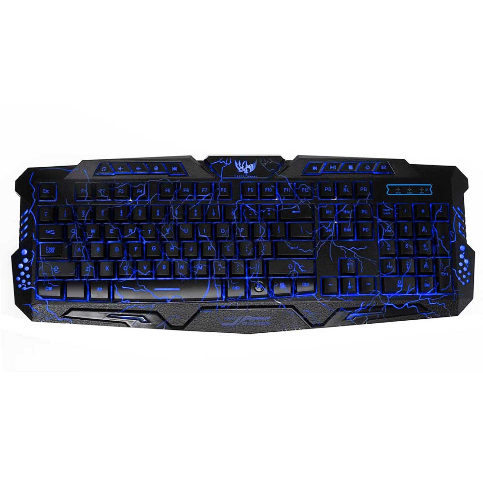 HAUBIS A878 114-Key LED Backlit Wired USB Gaming Keyboard with Cracking Pattern Black