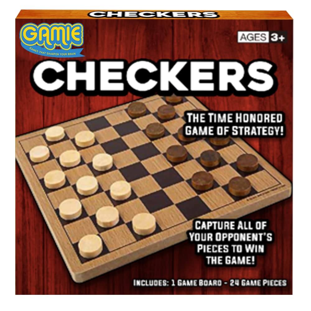Gamie Wooden Checkers Board Game, Wood Family Board Game for Game Night, Indoor Fun and Parties, Develops Logical Thinking and Strategy, Best Gift Idea for Kids