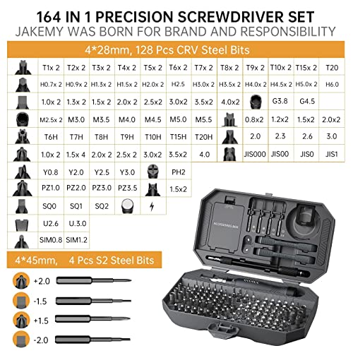 JAKEMY 164 in 1 Precision Screwdriver Set, Laptop Screwdriver Kit, Professional Computer Screwdriver Repair Kit with T5 Torx Screwdriver for MacBook, iPhone, Watch, Camera, Eyeglass, Xbox, DIY