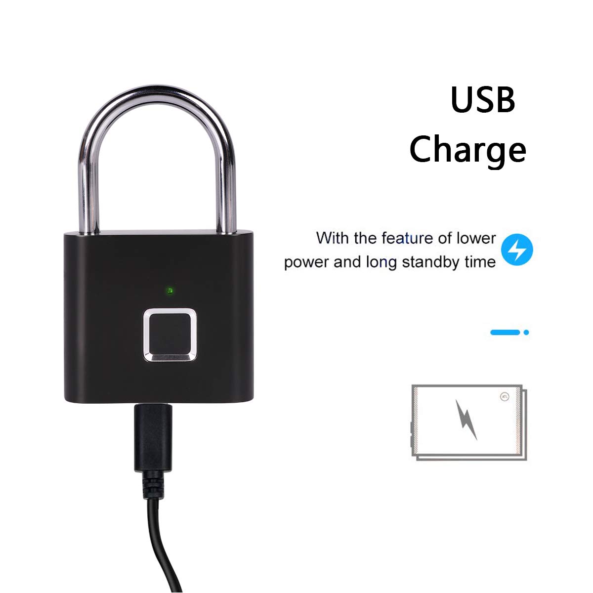 Fingerprint Padlock, One Touch Open Gym Lock for Locker, Sports, School & Employee Locker, Suitcase (No App, No Bluetooth & No Breaking into Troubled)
