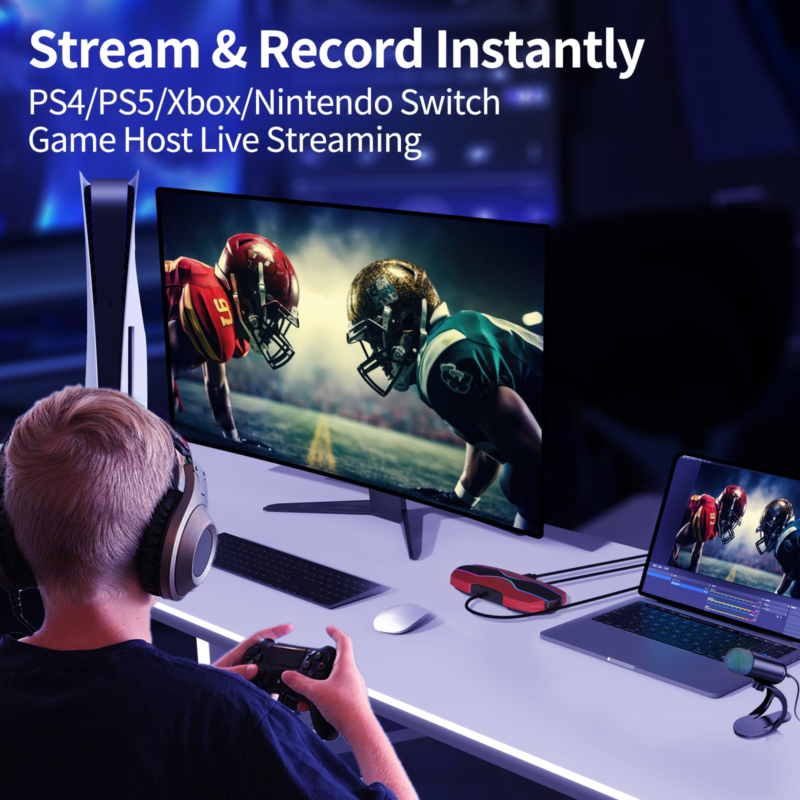 kuhaimi Capture Card, 4K HDMI Video Capture Card for Streaming, USB3.0 Low Latency, Full HD 4K 60/1080P 240FPS for Streaming/Gaming Recording, Works with Mac/PS5/PS4/Xbox/OBS/Nintendo Switch