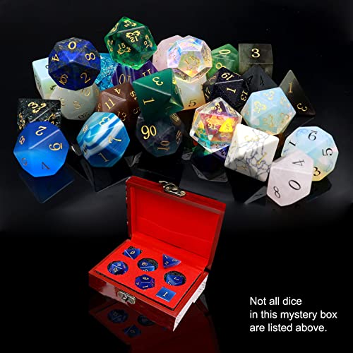 Haxtec Mystery Gemstone DND Dice Set with Wood Dice Case DND Gifts for Players Dual-Purpose Wooden Dice Box with Stone D&D Dice Set TTRPG Accessories