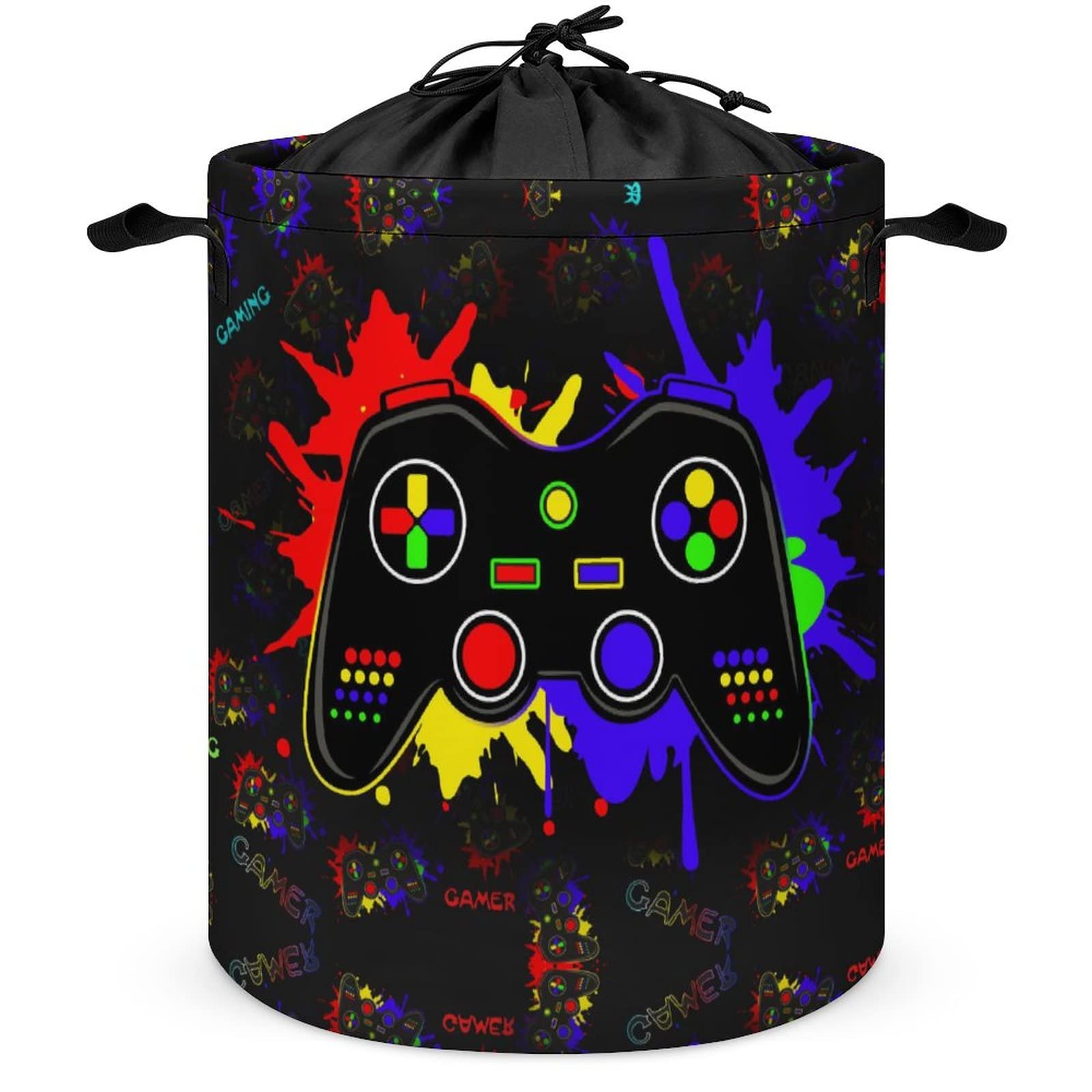 Gaming Laundry Basket With Drawstring, Color Game Controller 3d Printed Gamepad Collapsible Storage Basket Boys Kids Room Laundry Nursery Hamper Bathroom
