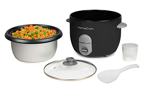 HomeCraft HCRC16BK 16-Cup Cooked (8 Uncooked) Rice Cooker & Food Steamer, One Touch Operation, Warm Mode, With Measuring Cup & Spatula, Perfect For White, Brown, Long Grain, Wild