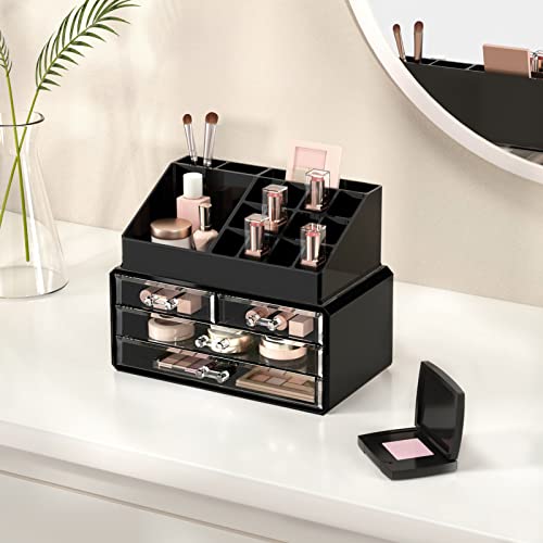 HBlife Acrylic Makeup Organizer, 2 Pieces Cosmetic Organizer for Vanity Bathroom