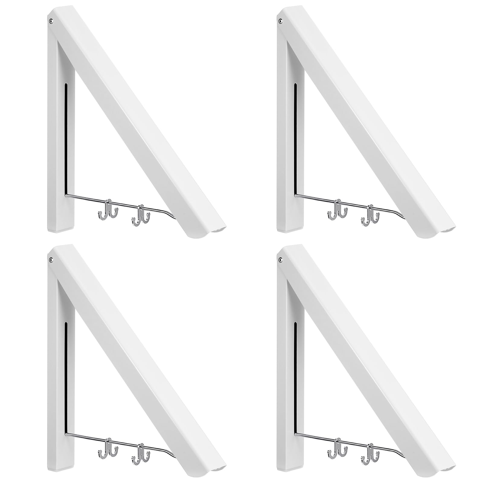 Layhit 4 Pcs Folding Clothes Drying Rack Wall Mounted Retractable Clothes Rack Aluminum Foldable Wall Hangers for Clothes Space Saving Laundry Closet Organization White Clothing Dryer Rack for Storage
