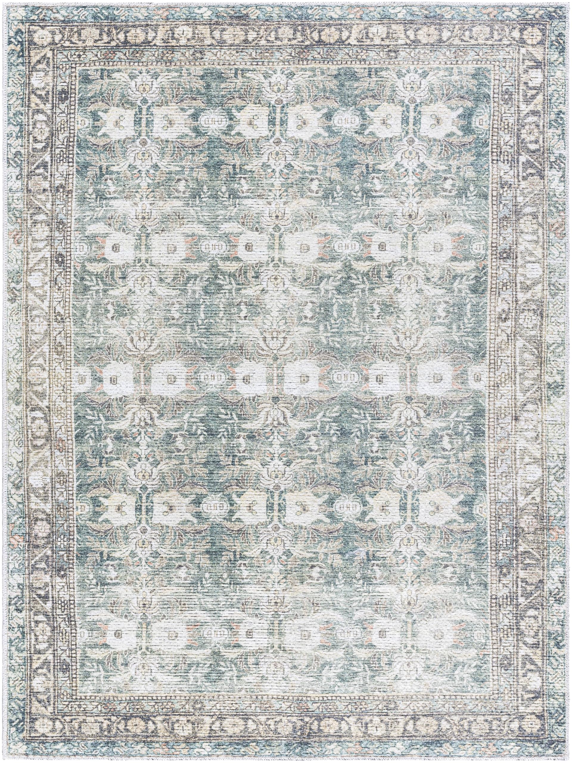 Mark&Day Washable Rugs, 9x12 Marqus Traditional Emerald/Light Silver Area Rug, Green Grey Cream Carpet for Living Room, Bedroom or Kitchen (8'10" x 12', Machine Washable)
