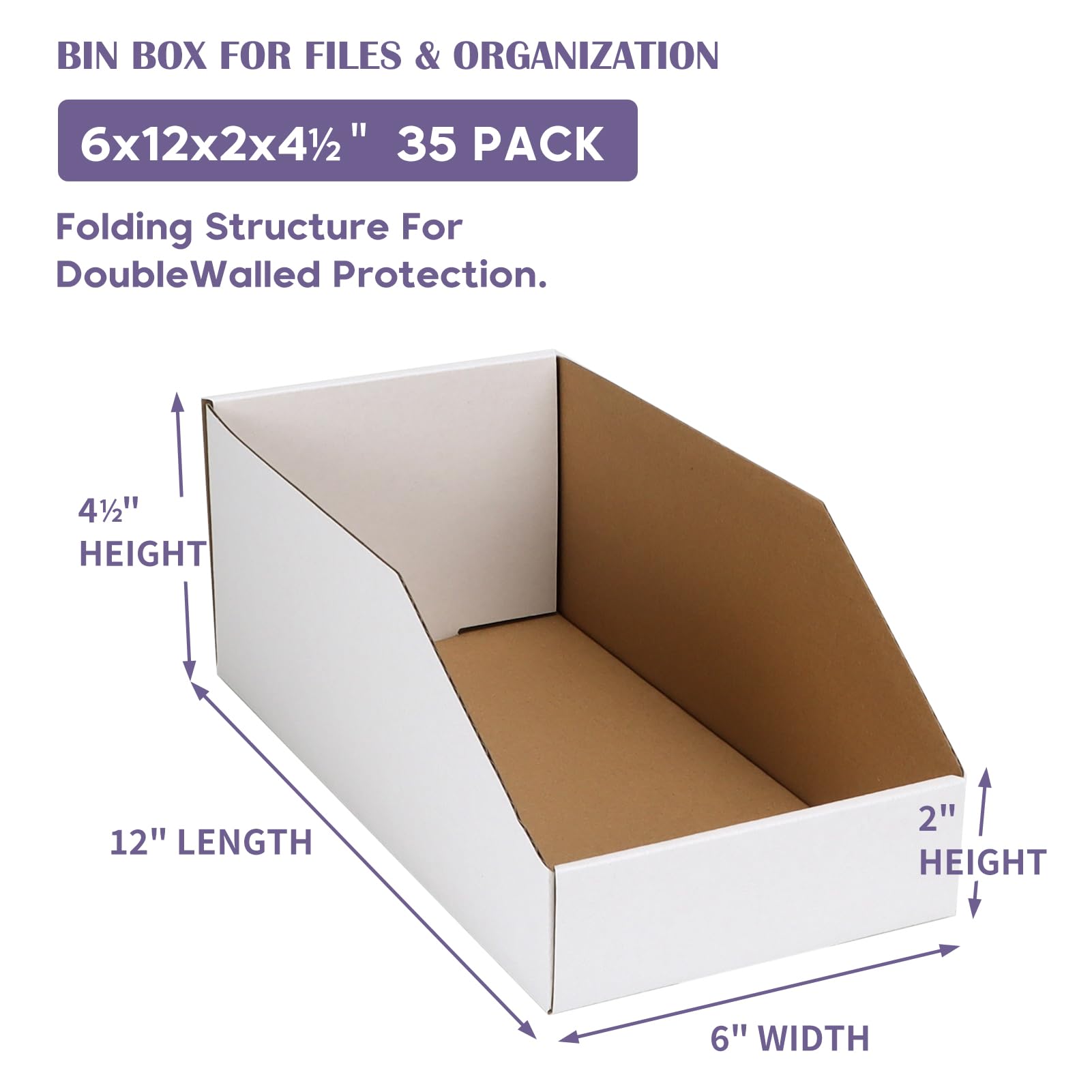 EXYGLO Garage Storage Bins, Pack of 35 Cardboard Shelf Organizer Bins 12x6x4.5inch Pantry Bins for Parts, Snacks, Bottles, Cans