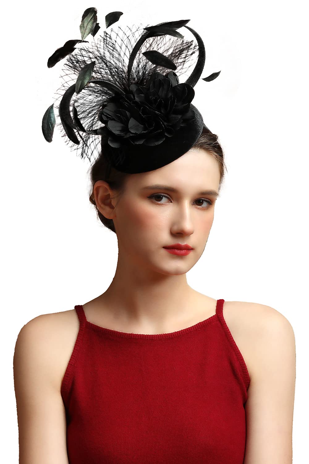 LATIMOON Fascinators for Women Derby Pillbox Hat Cocktail Tea Party Feather Headband