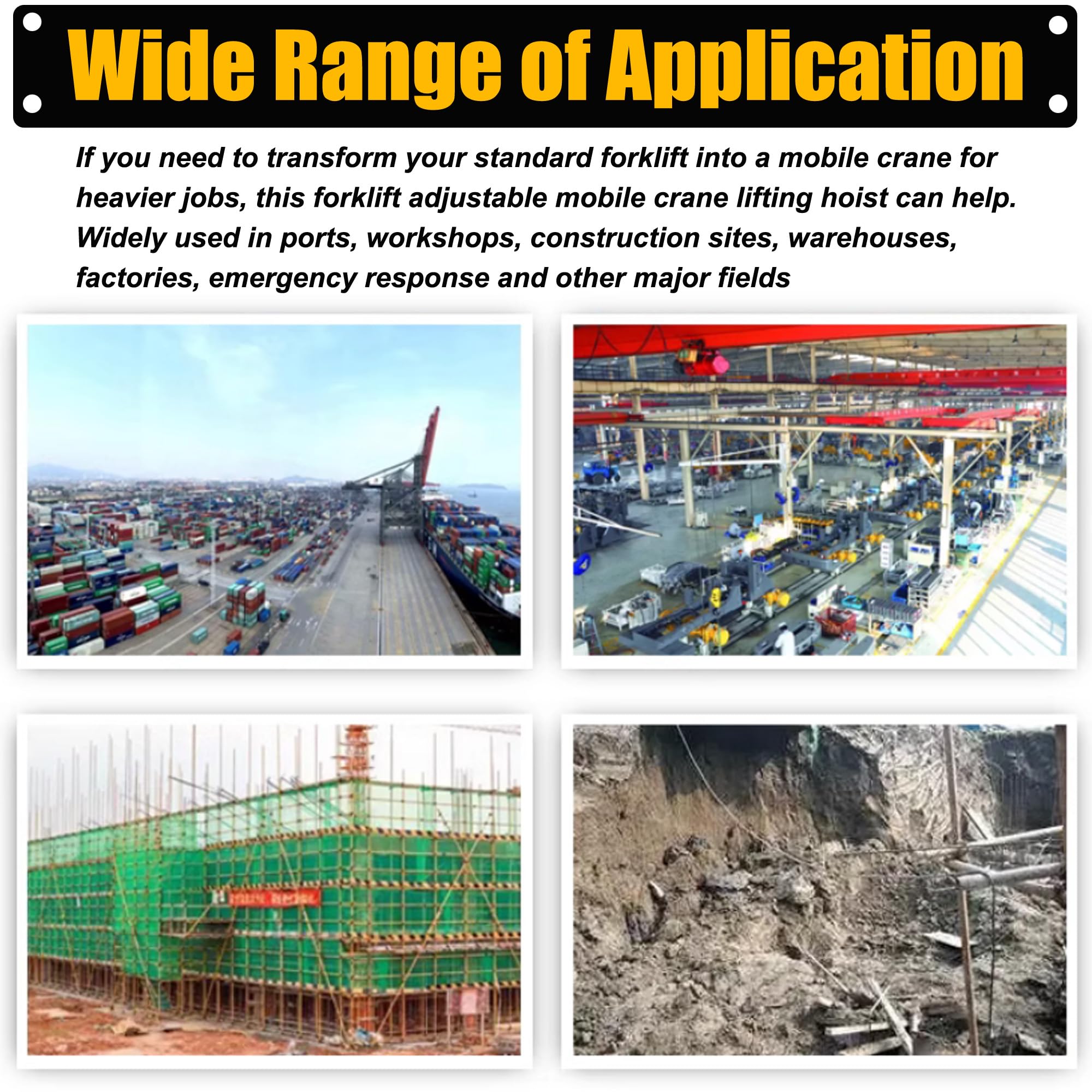 HQHAOTWU Forklift Jib Boom Crane Industrial Forklift Telescoping Jib Boom 4400lb Capacity Hoist Jib Boom Hook Double Fork Design Extend from 7 Up to 12ft Adjustable Crane Boom Mobile Crane Lifting