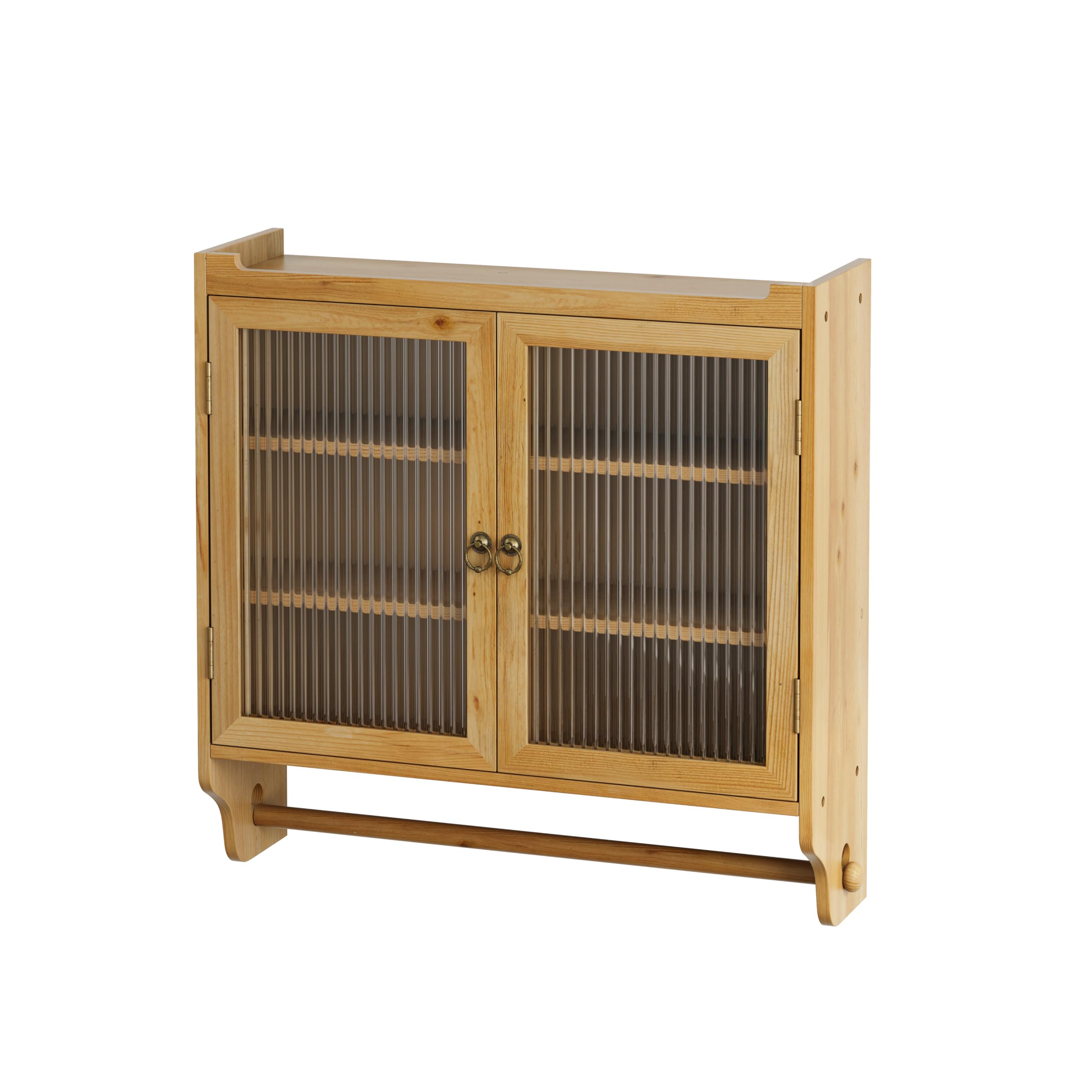 KIGFTSOD 24.8" Bathroom Wall Cabinet with Glass Door, Three Tiers of Medicine Cabinet with 2 Door and Towel Rack for Bathroom, Kitchen, Dining Room, Original Wood Color