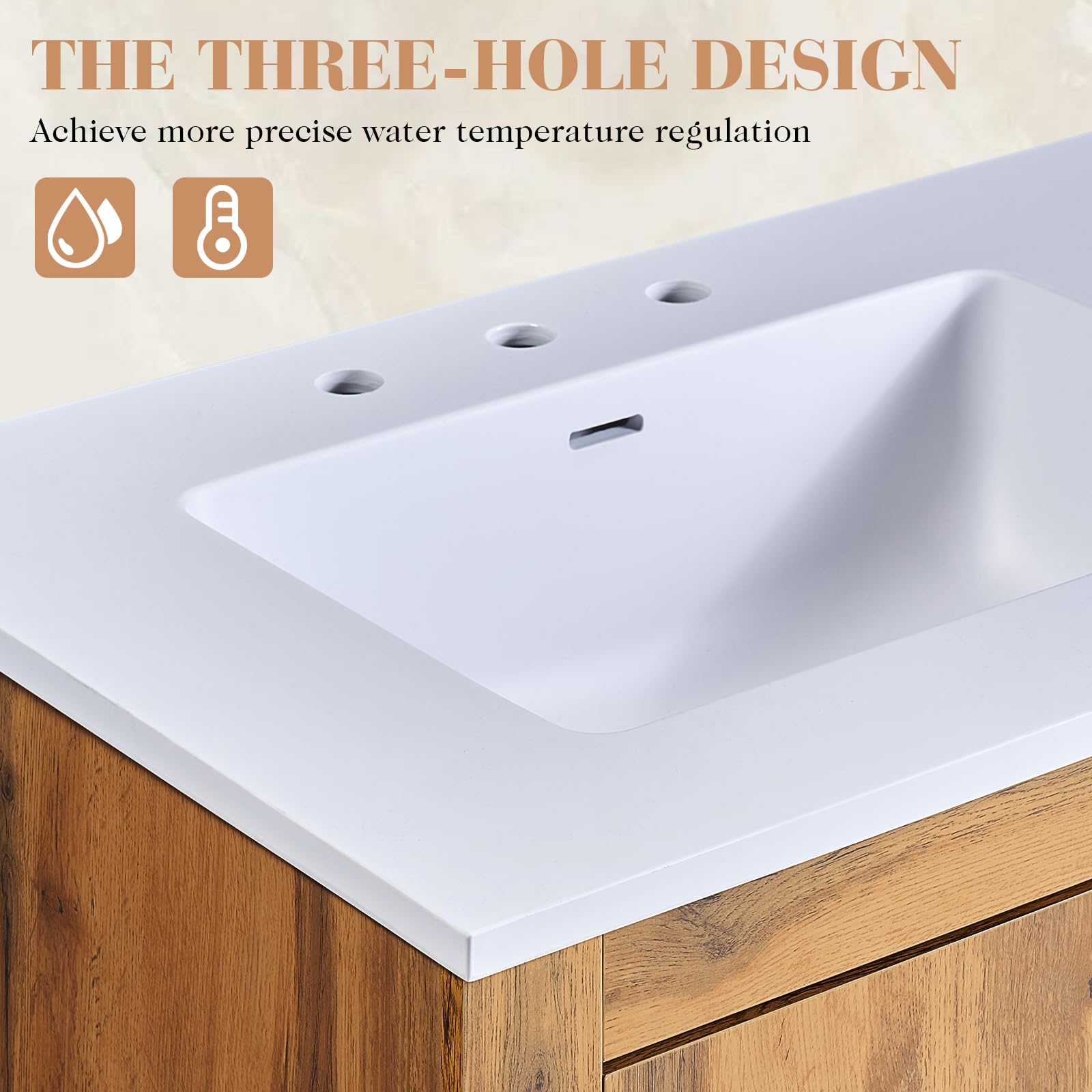 LUXOAK High Gloss 60" Bathroom Double Vanity with Sink, Wood Grains Bathroom Cabinet with Storage & Aluminum Handles & Soft Closing Doors, Retro, Yellow Oak