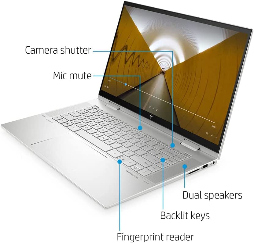 HP 2022 Envy x360 2-in-1 15.6" FHD Touchscreen Laptop, Intel Core i7-1165G7, 32GB RAM, 1TB PCIe SSD, Backlit Keyboard, Iris Xe Graphics, HD Webcam, Win 11, Silver, 32GB Snow Bell USB Card
