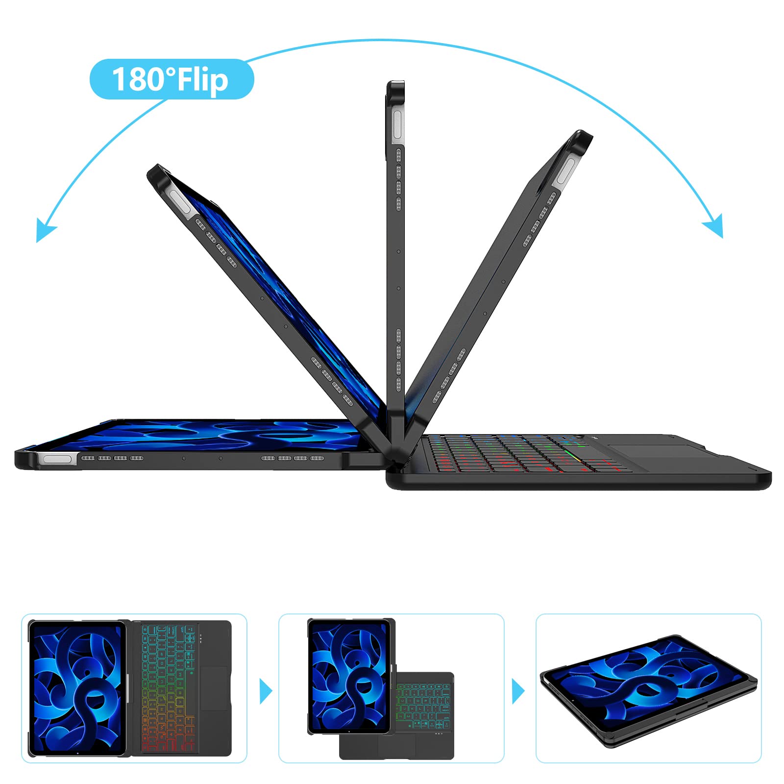 KVAGO Keyboard Case for iPad Air 10.9, iPad Air 5th Generation Case with Keyboard- Smart Trackpad- 7 Color Backlight- 360° Rotatable- iPad Keyboard Case for iPad Air 5/ Air 4/ Pro 11 inch