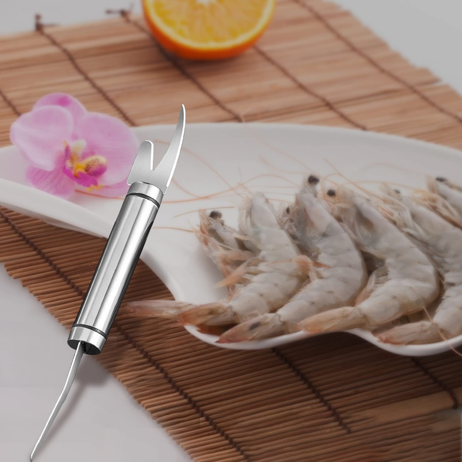 HTPARY 1pcs Shrimp Deveiner Tool,Fish Maw Peeler,5 in 1 Multifunctional Shrimp Line Cleaner, 9IN Fish Scale Remove Shrimp Peeling Tool for Kitchen Restaurant Seafood