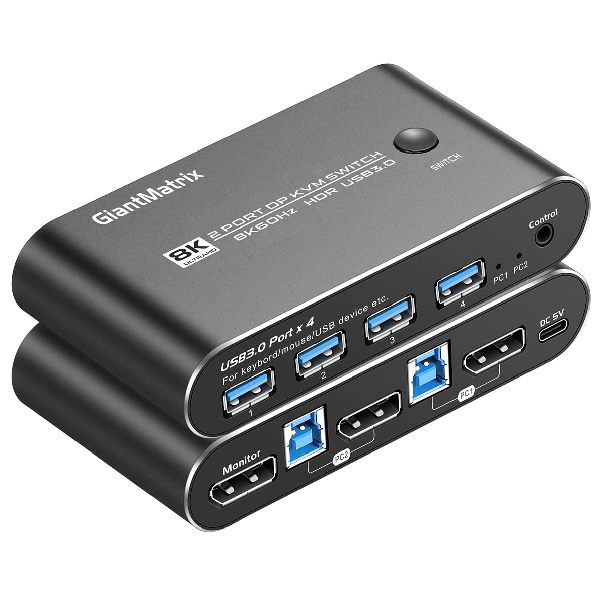 KVM Switch DisplayPort 2 Port Kvm Switch 1 Monitors 2 Computers Display Port Monitor Selector Box 1440P 120Hz 144Hz 165Hz 175Hz 240Hz DP2.1 KVM Displayport USB 3.0 FreeSync G-SYNC