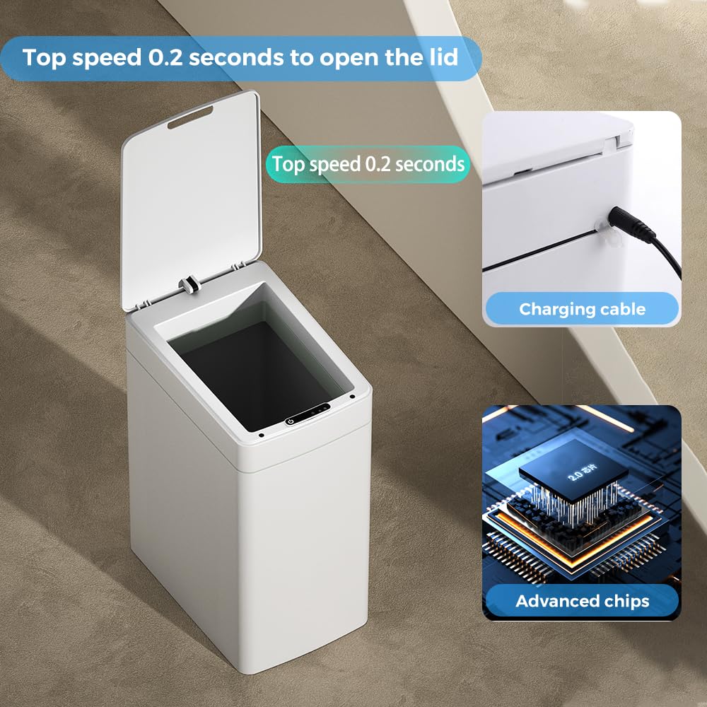 LEASYLIFE 2.1GAL Touchless Automatic Garbage Can, Slim Waterproof Motion Sensor Smart Trash Can,Small Trash can for Bathroom, Bedroom, Office, Living Room (black02)