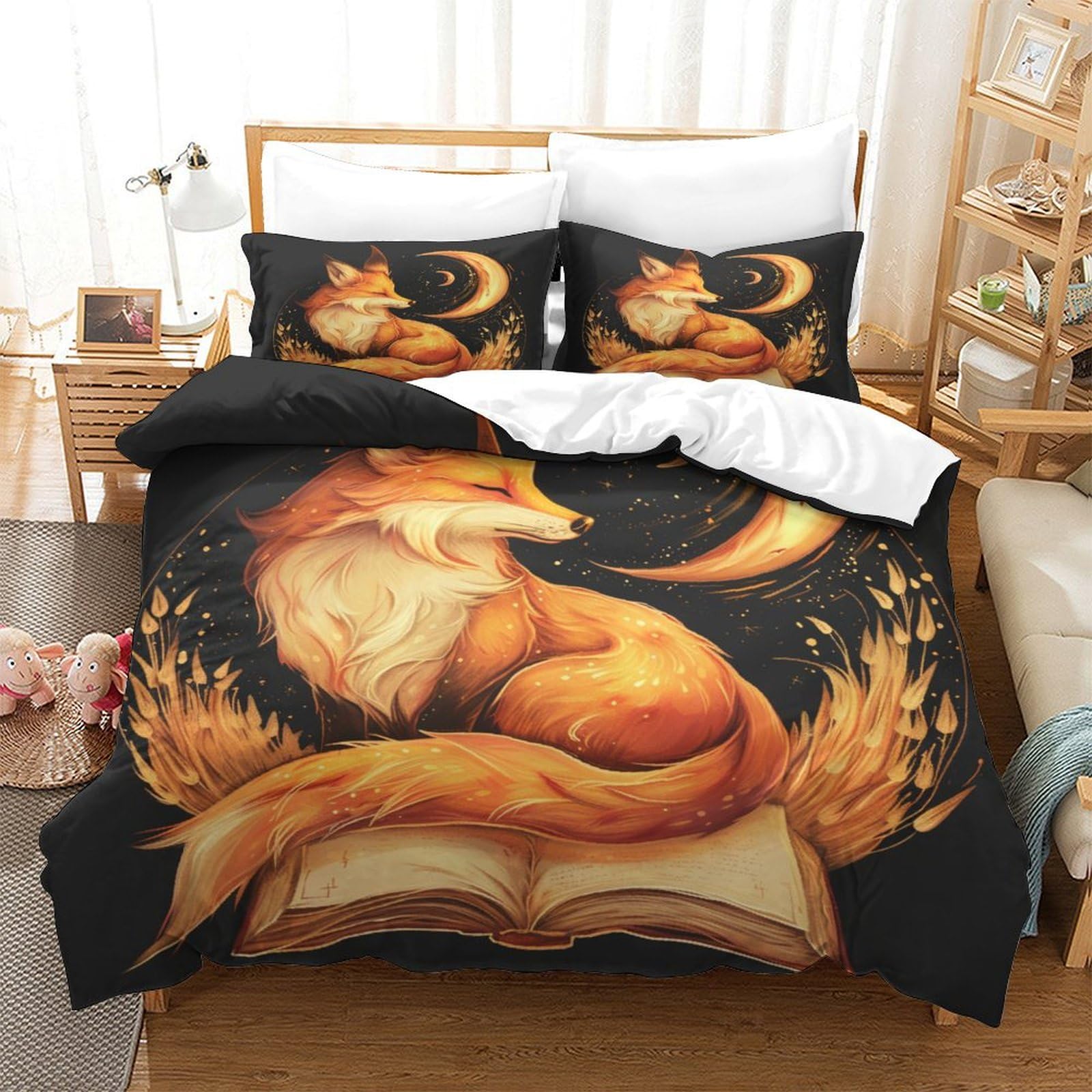 HEYLInGO Fox Comforter Covers for Boys Girls Quilt Cover Duvet Cover 3D Printed Cartoon Animals with Zipper Closure Soft Microfiber Bedding Set with Pillow Cases 3 Pieces Twin(173x218cm)
