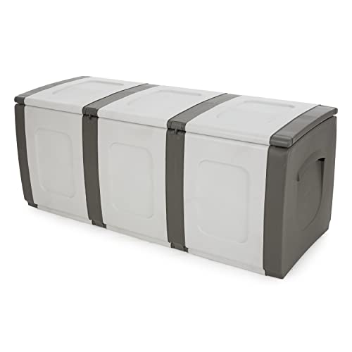 Homeplast Bold Indoor Outdoor Plastic Storage Trunk Resin Deck Box for Storing Pillows, Patio Cushions, and Firewood, 79 Gallon Capacity, Gray/Anthracite