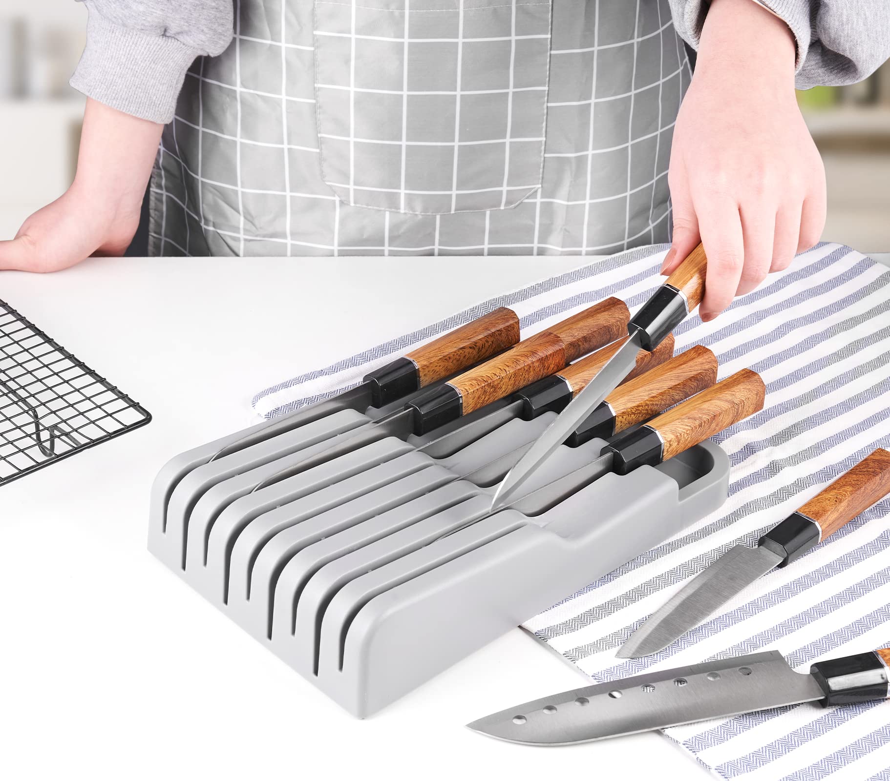 SOMIER In-Drawer Knife Block Kitchen Organizer Tray for Cutlery Drawer Holder Storage, Fit for 9 Knives