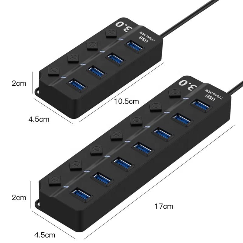 Hub USB 3.0. Concentrador de datos USB de 7 puertos con interruptores y Luces individuales de encendido/apagado. Regleta USB Compatible con computadora de escritorio y portátil, tableta, etc.
