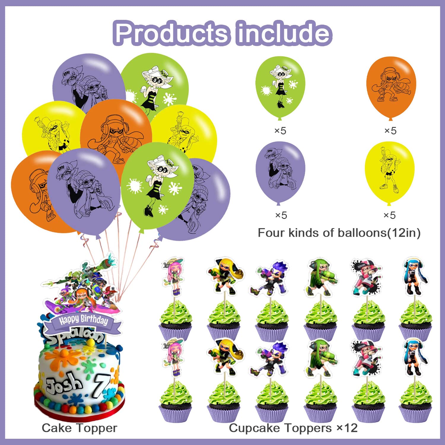 Mnhjkiuo ๐บ๐๐๐๐๐๐๐ 3 Birthday Party Decorations, Video Game Party Supplies with Happy Birthday Banner, Cupcake Cake Toppers, Balloons for Kids Adults Birthday Party Baby Shower Decorations