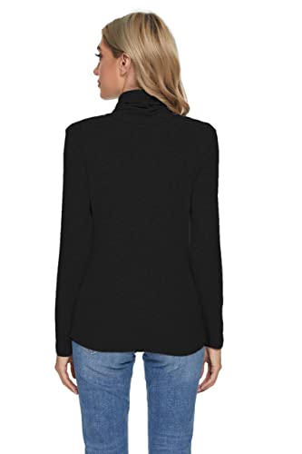 Evagnee Womens Long Sleeve Turtleneck Lightweight Slim Active Shirt (Black, X-Large)